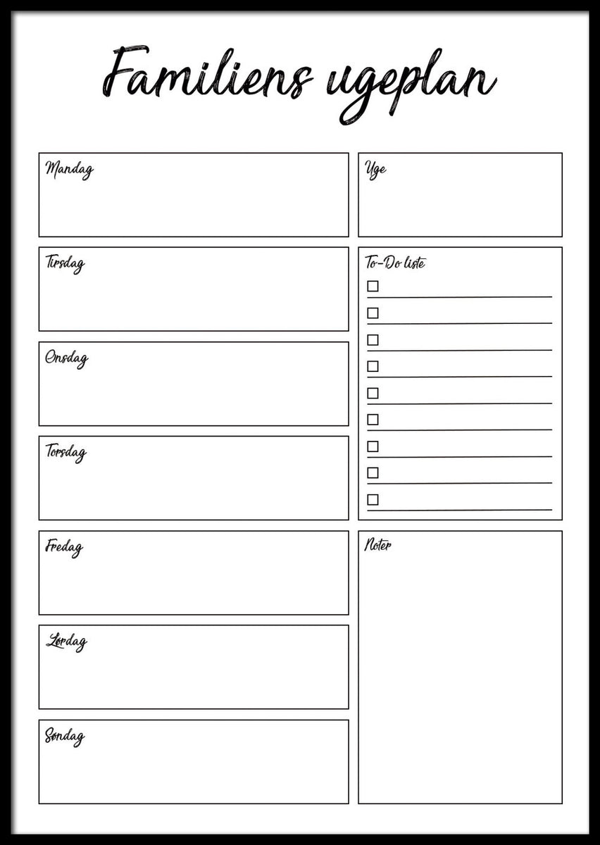 Familiens Ugeplan Plakat 📅 – Posters of Tomorrow®